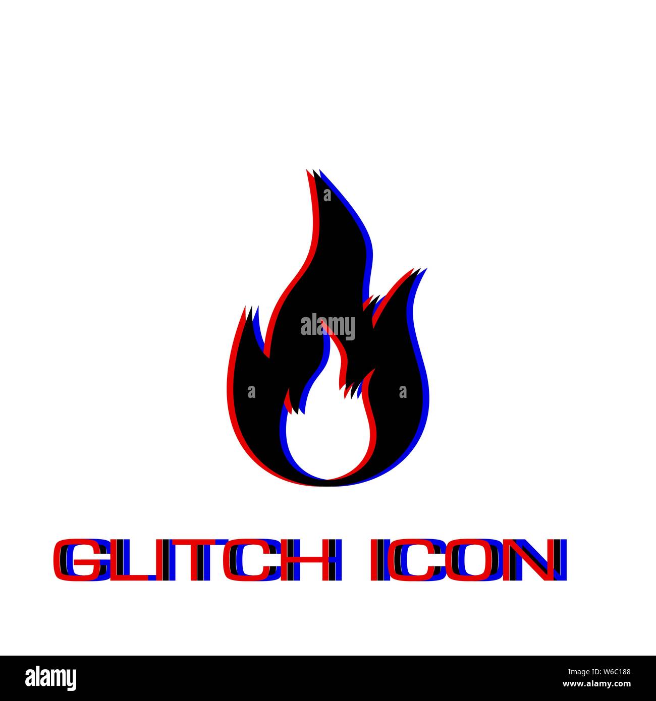 Flame gas fire icon flat. Simple pictogram - Glitch effect. Vector ...
