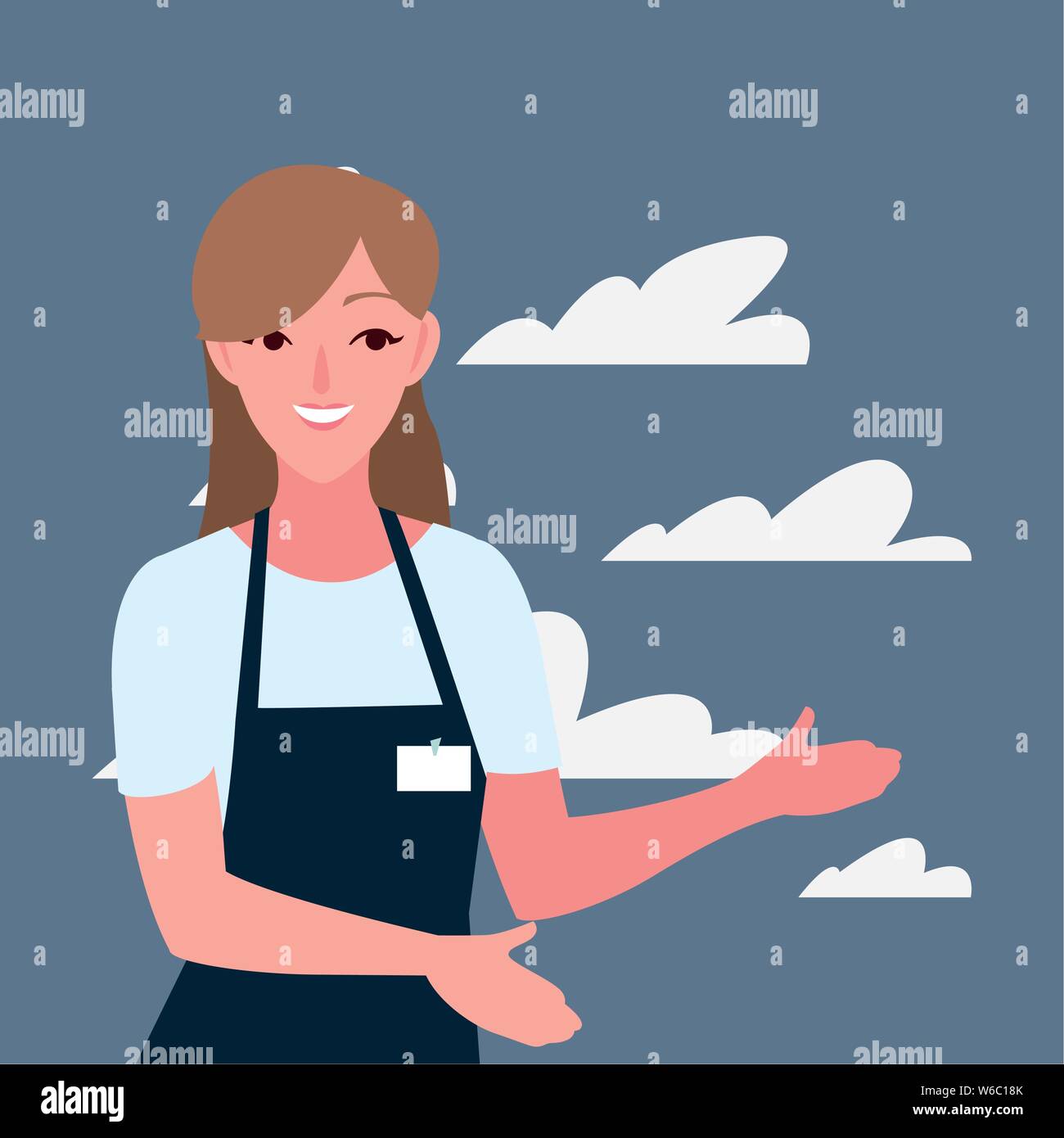 seller woman character with apron outdoors vector illustration Stock ...