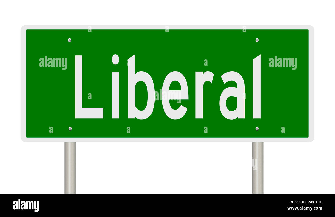 Rendering of a green highway sign for Liberal Stock Photo - Alamy