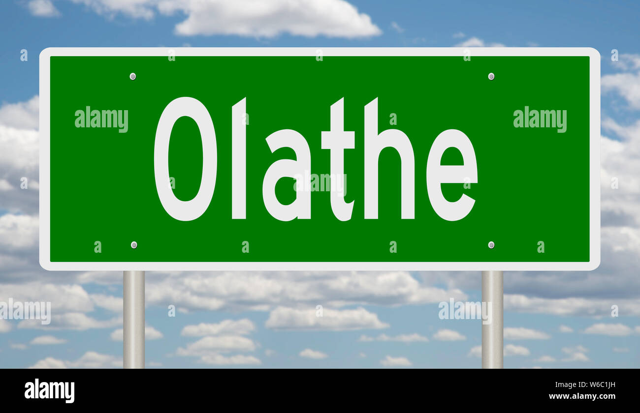 Rendering of a green highway sign for Olathe Kansas Stock Photo - Alamy