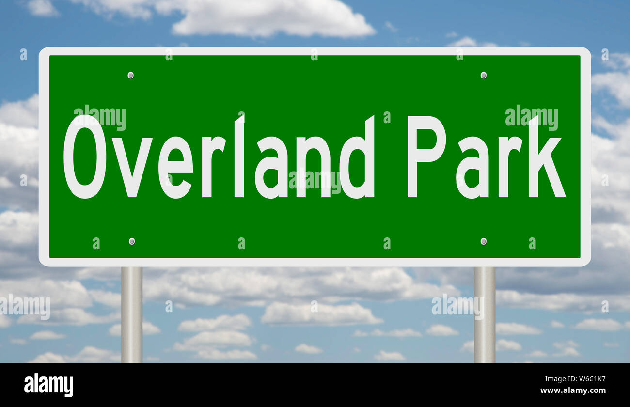 Rendering of a green highway sign for Overland Park Kansas Stock Photo ...