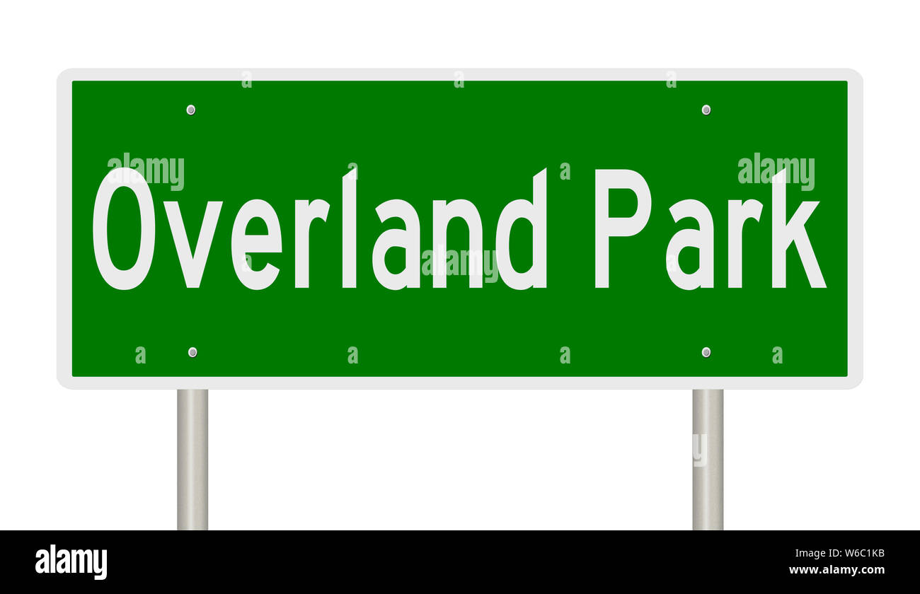 Rendering of a green highway sign for Overland Park Kansas Stock Photo ...