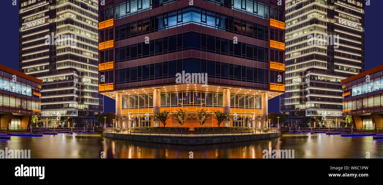 The high-rise buildings and skyscrapers are illuminated on the North ...
