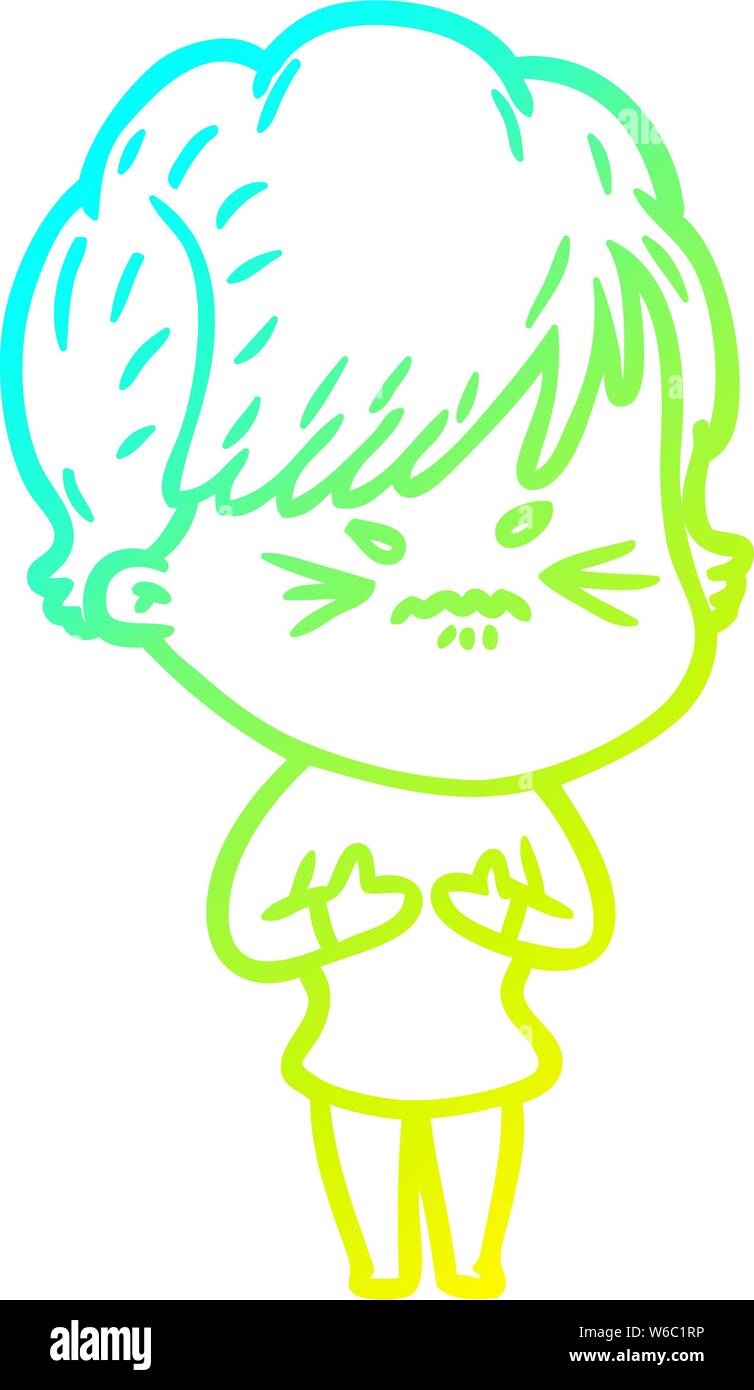 cold gradient line drawing of a cartoon frustrated woman Stock Vector ...