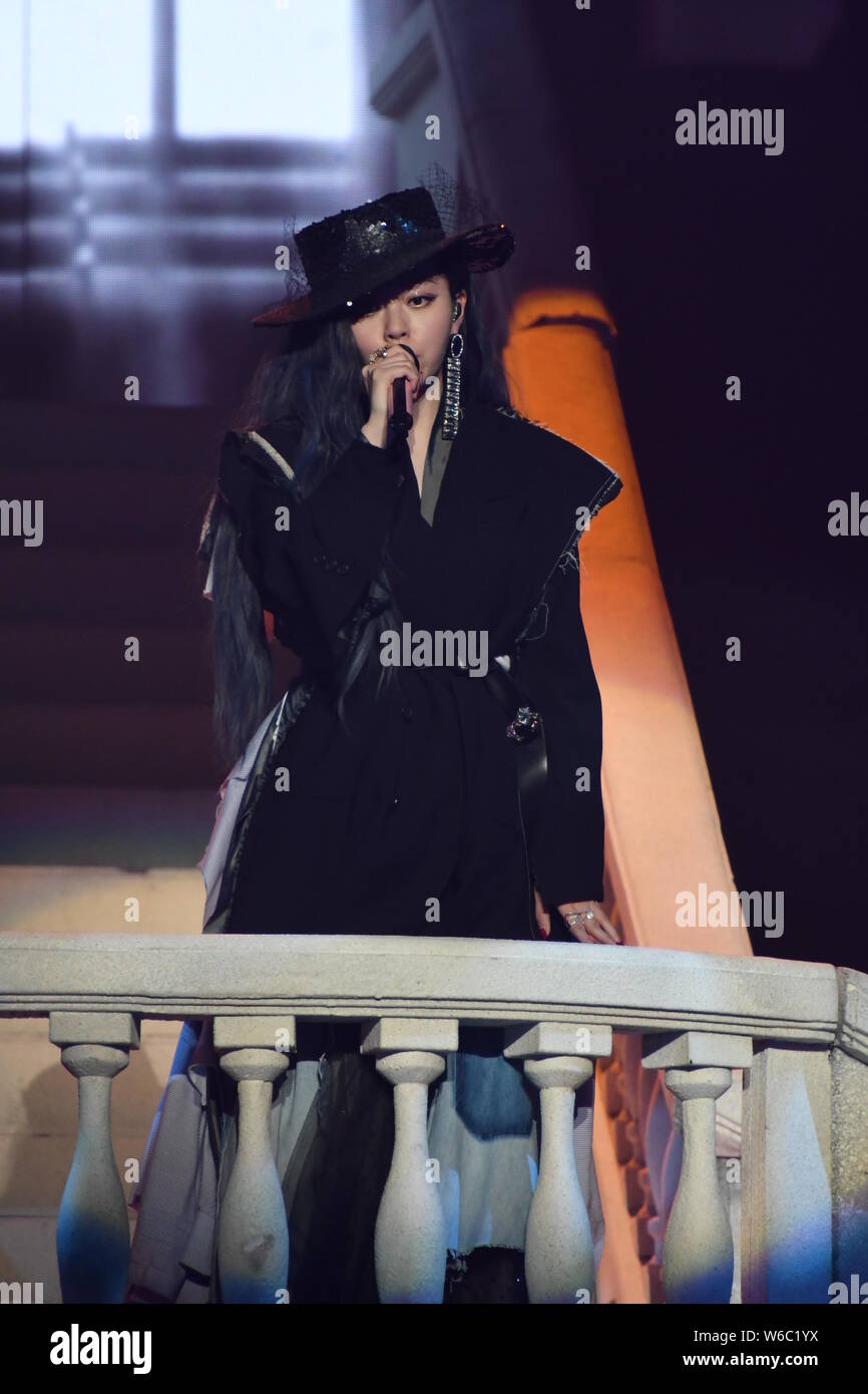 Chinese singer Jane Zhang or Zhang Liangying performs at the concert ...