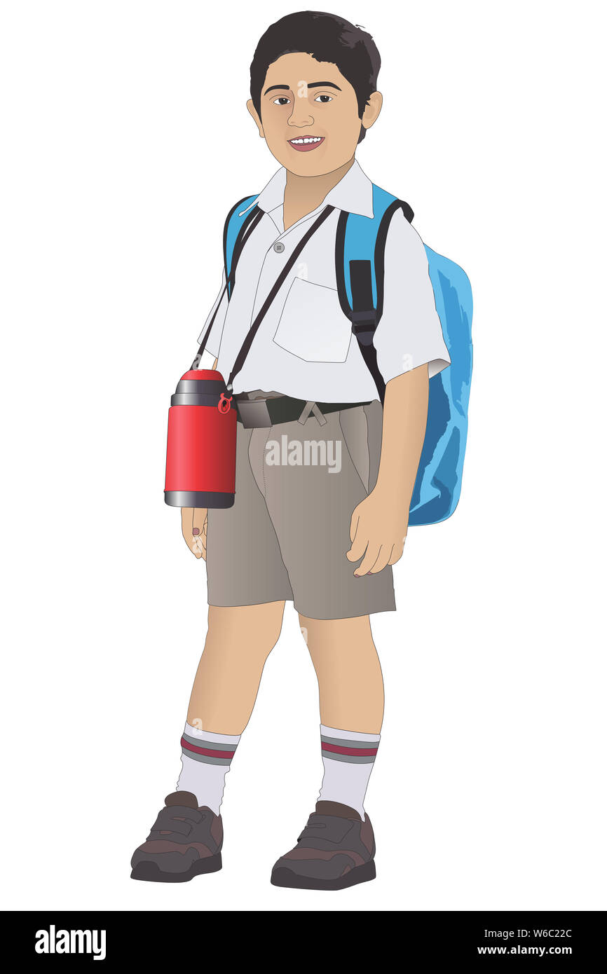 Schoolboy with a book bag and smiling Stock Photo - Alamy