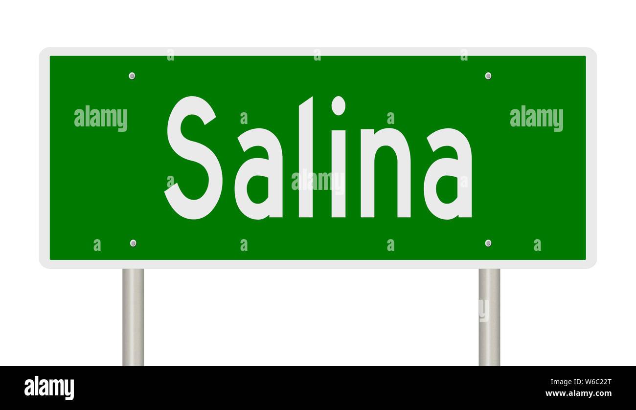 Rendering of a green highway sign for Salina Kansas Stock Photo - Alamy