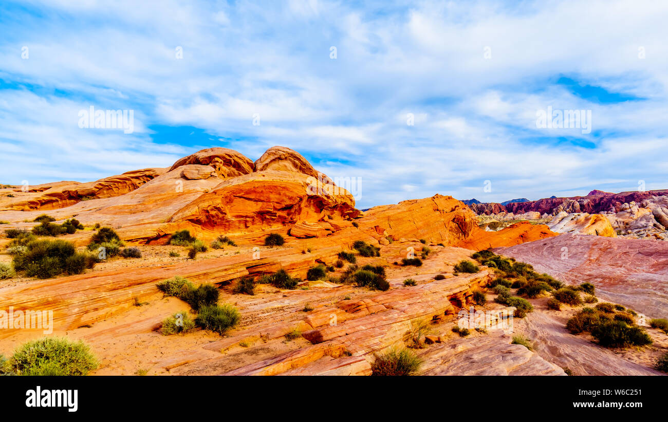 The colorful red, yellow and white sandstone rock formations along the ...