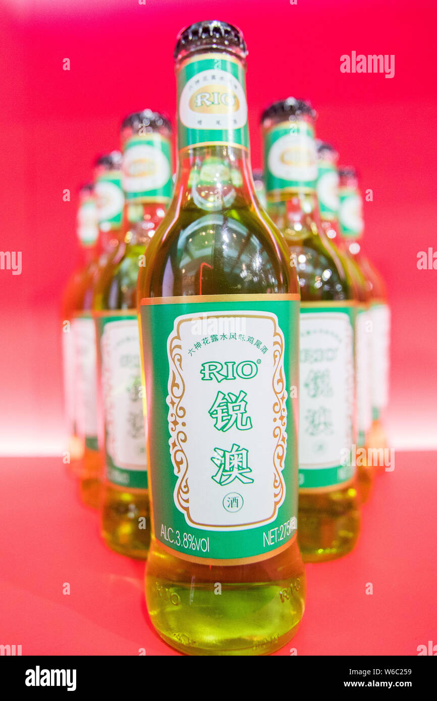 Bottles of cocktail featuring the shape of Chinese famous brand Liushen ...