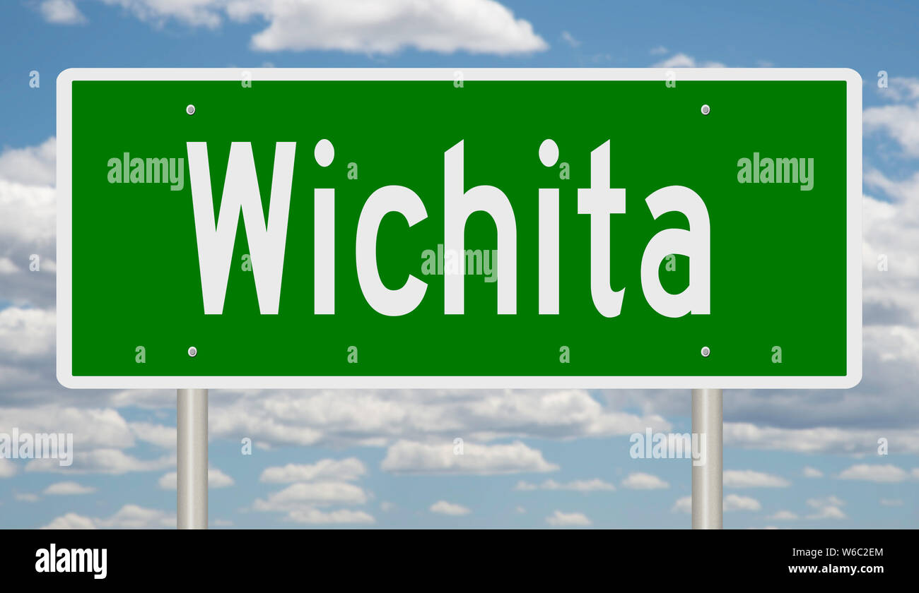 Rendering of a green highway sign for Wichita Kansas Stock Photo - Alamy