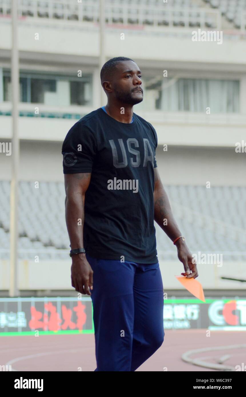 American sprinter Justin Gatlin takes part in a training session for ...