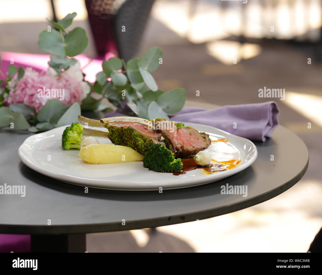roast lamb with vegetables, restaurant serve Stock Photo - Alamy