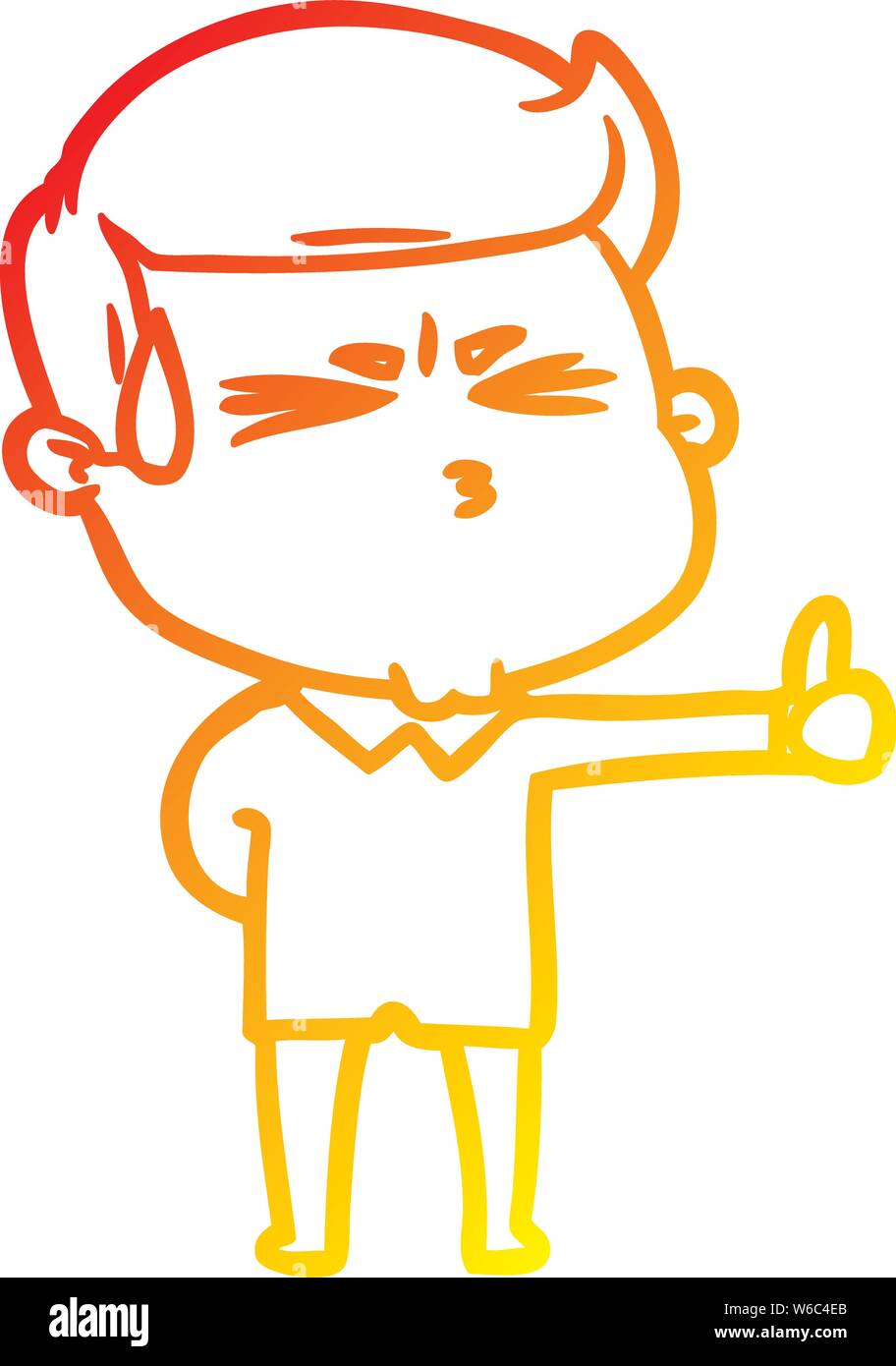 warm gradient line drawing of a cartoon man sweating Stock Vector Image ...