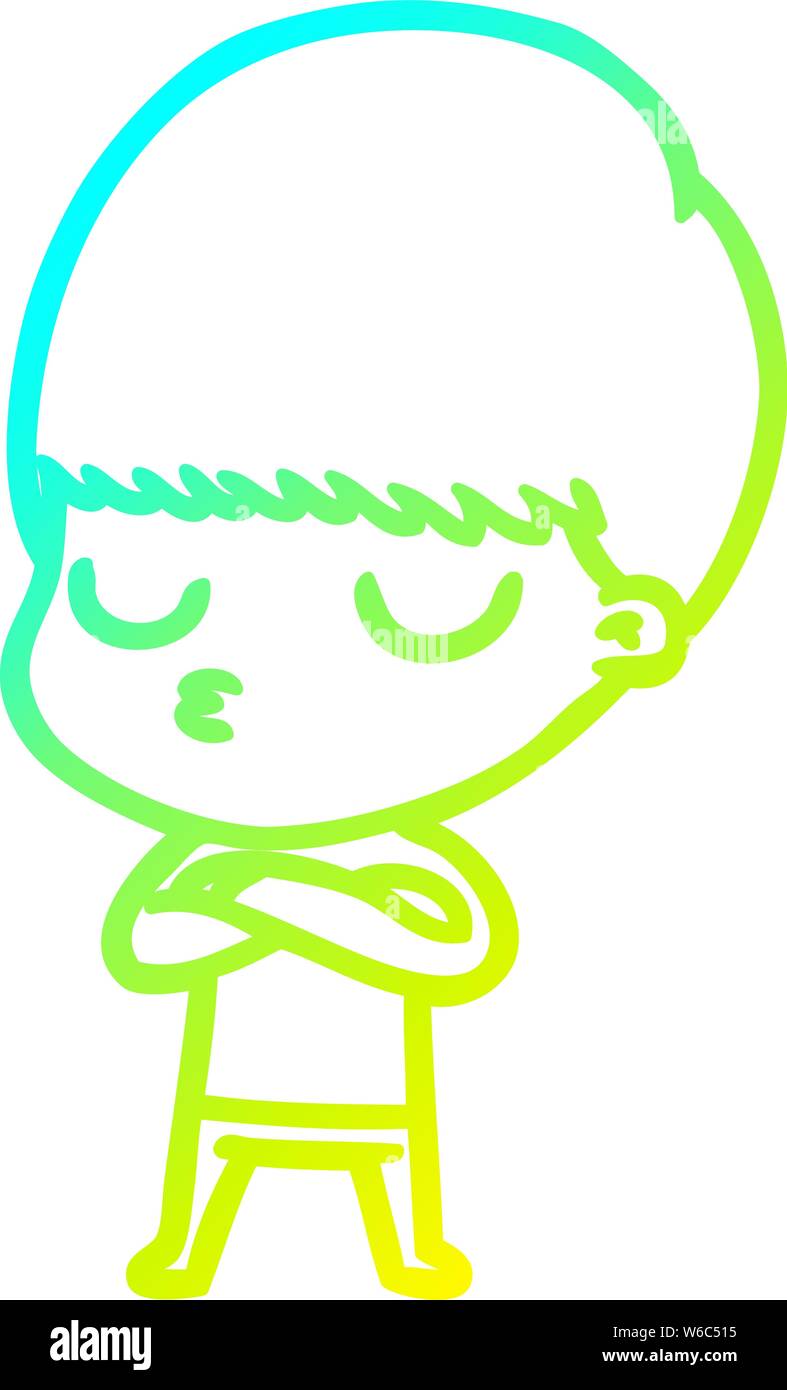 cold gradient line drawing of a cartoon calm boy Stock Vector Image ...