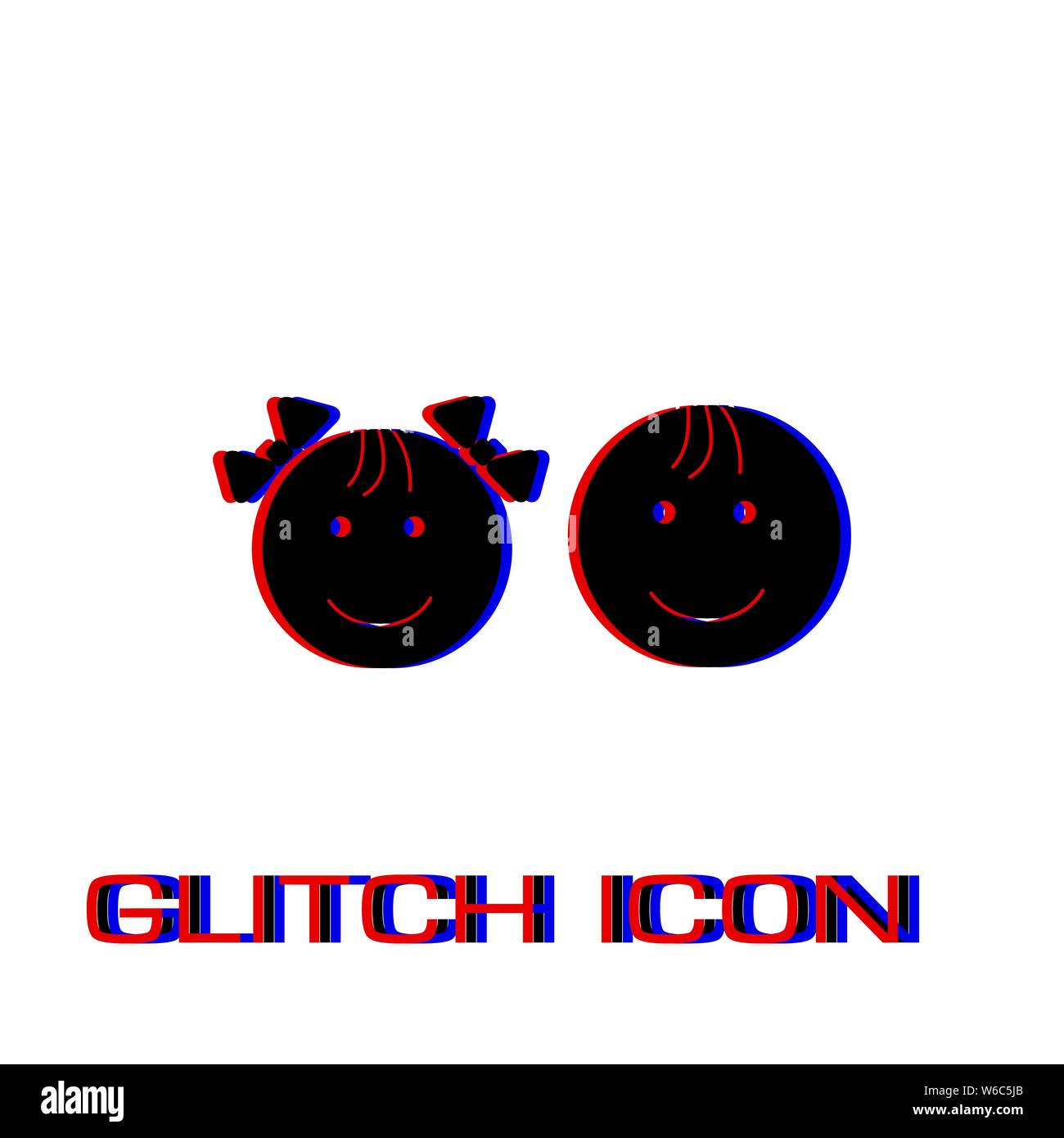 Kid faces icon flat. Simple pictogram - Glitch effect. Vector ...