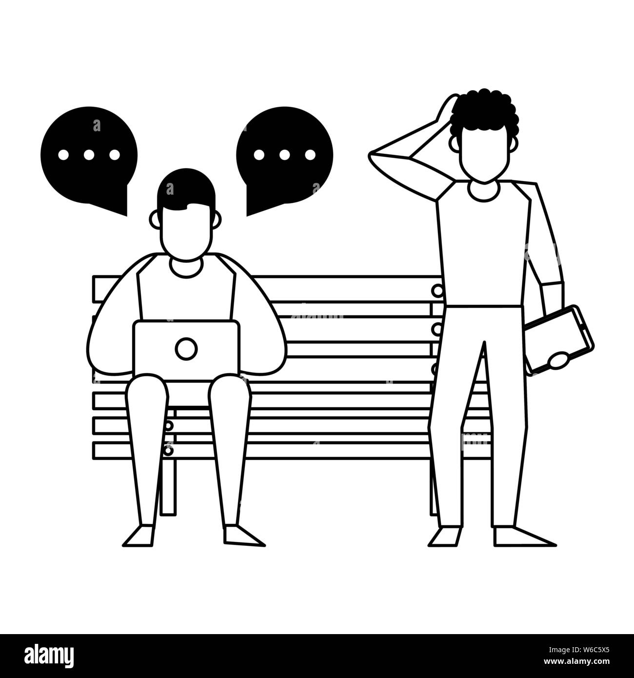 social media network chatting cartoon in black and white Stock Vector ...