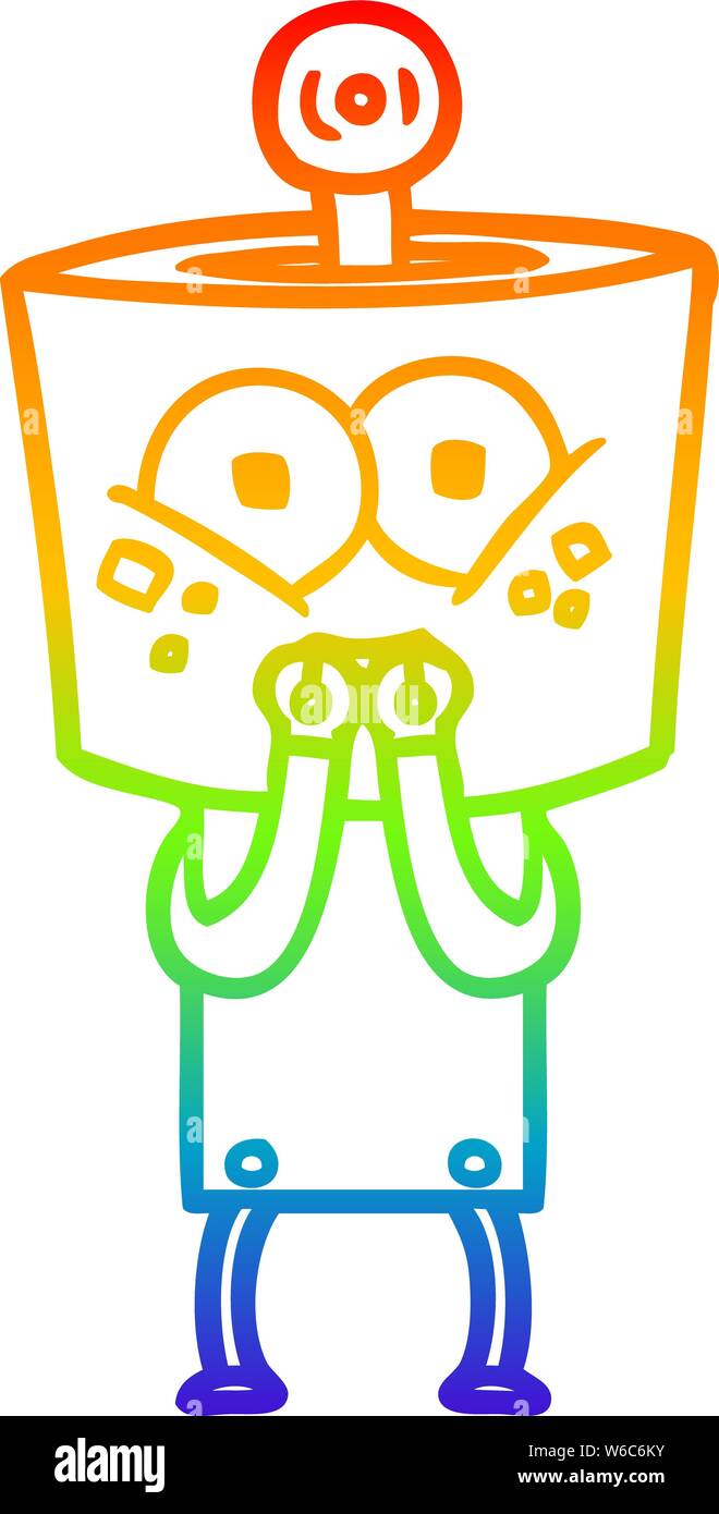 rainbow gradient line drawing of a happy cartoon robot laughing ...