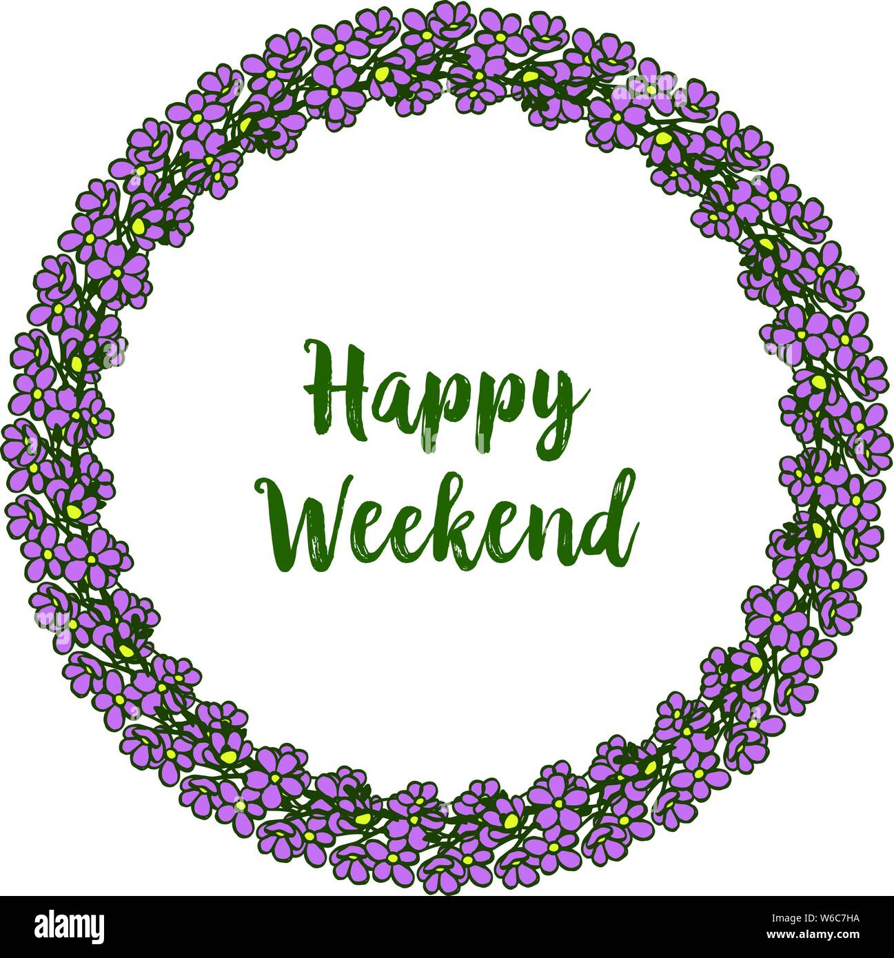 Card design happy weekend, elegant purple flower frames. Vector ...