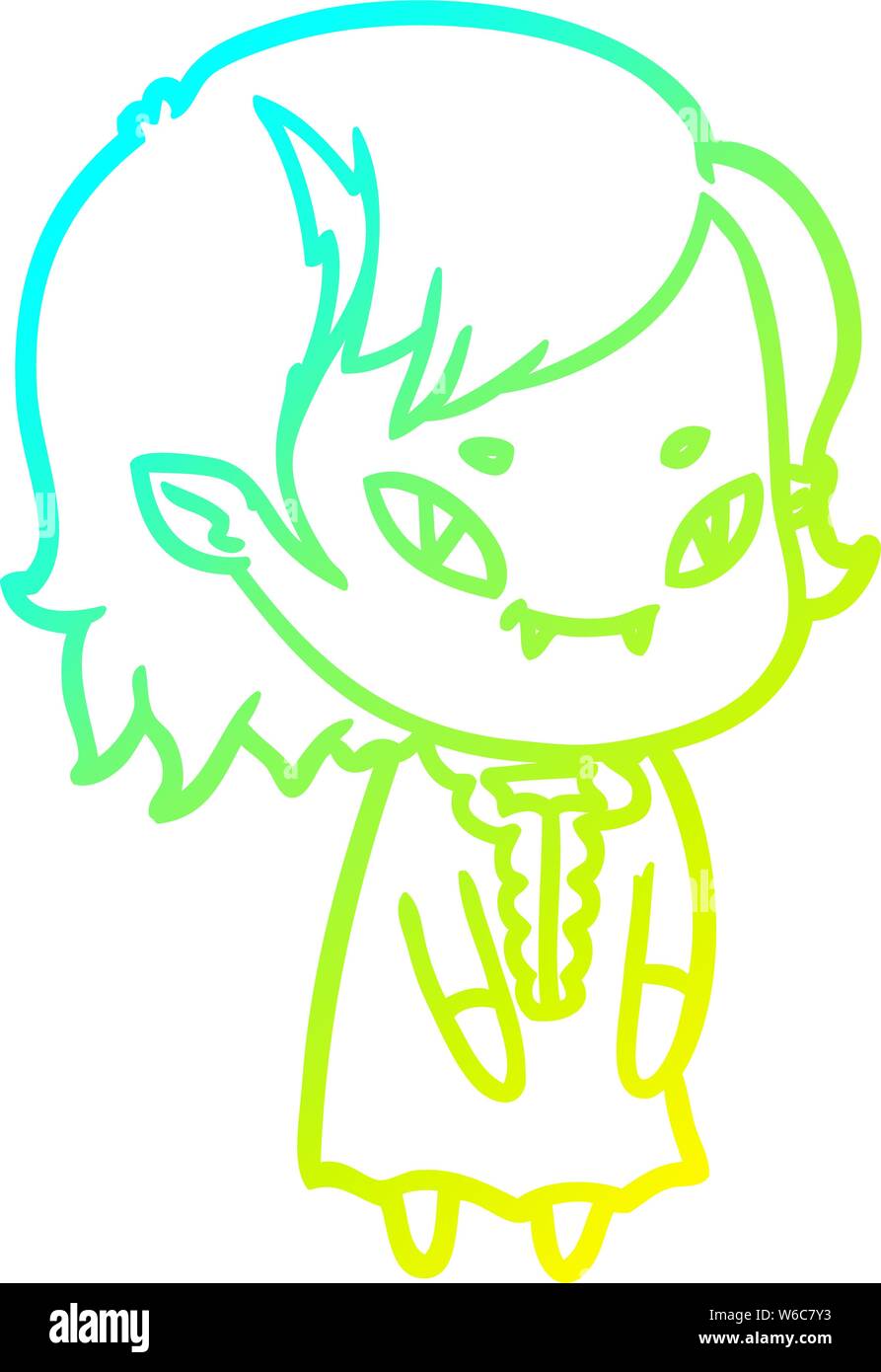 cold gradient line drawing of a cartoon friendly vampire girl Stock ...