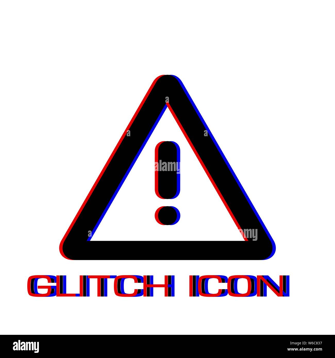 Exclamation danger icon flat. Simple pictogram - Glitch effect. Vector ...
