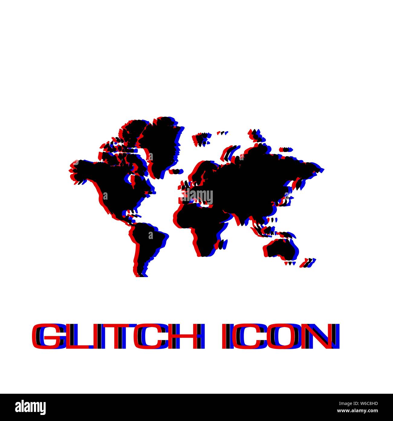 World map icon flat. Simple pictogram - Glitch effect. Vector ...