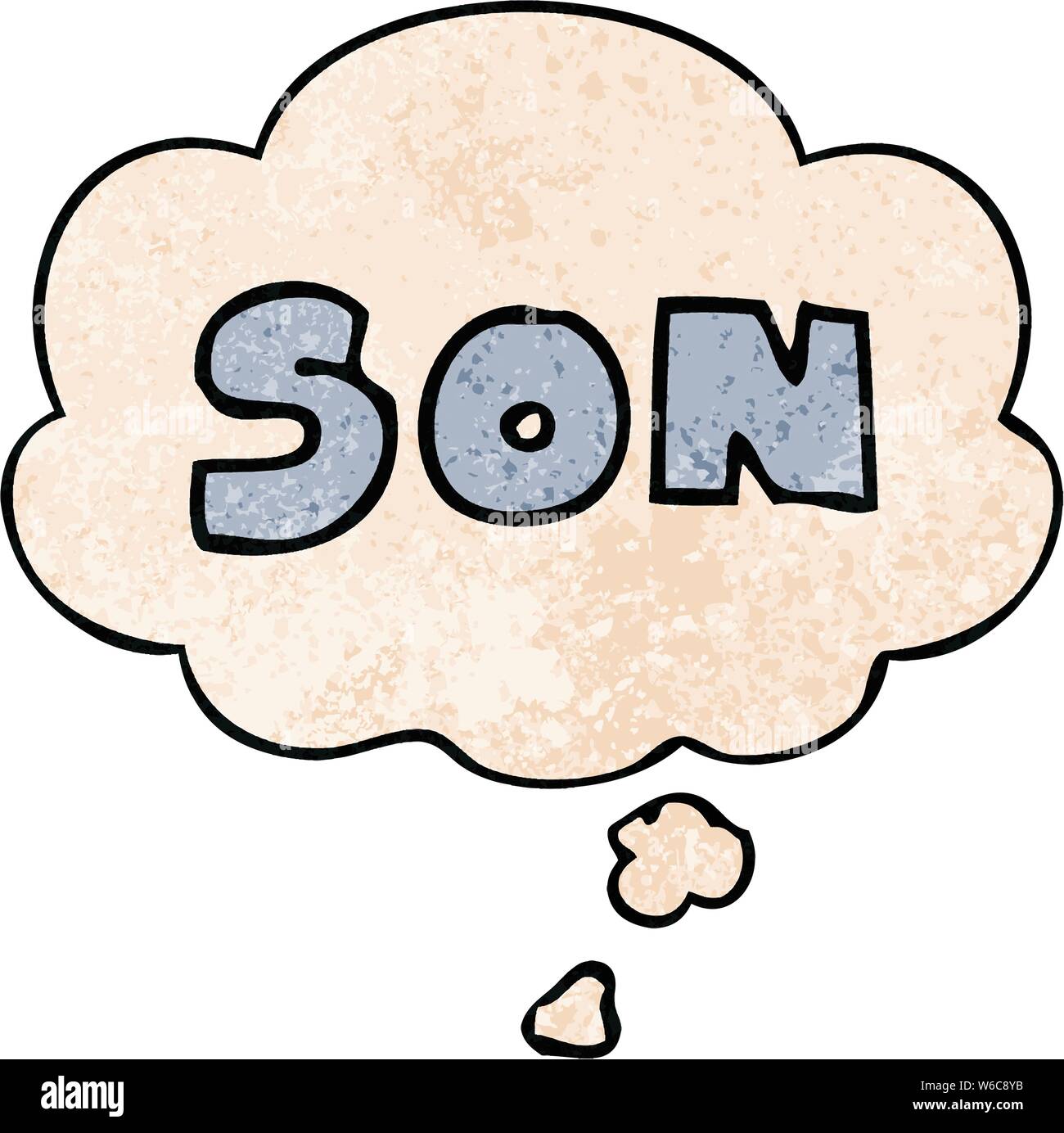 cartoon word son with thought bubble in grunge texture style Stock ...