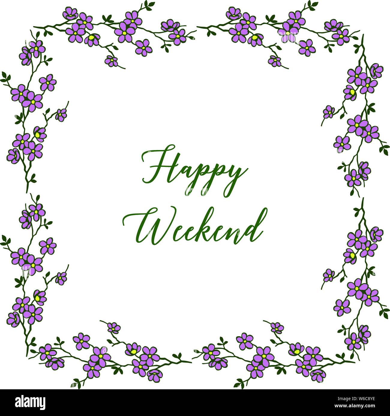 Card design happy weekend, elegant purple flower frames. Vector ...