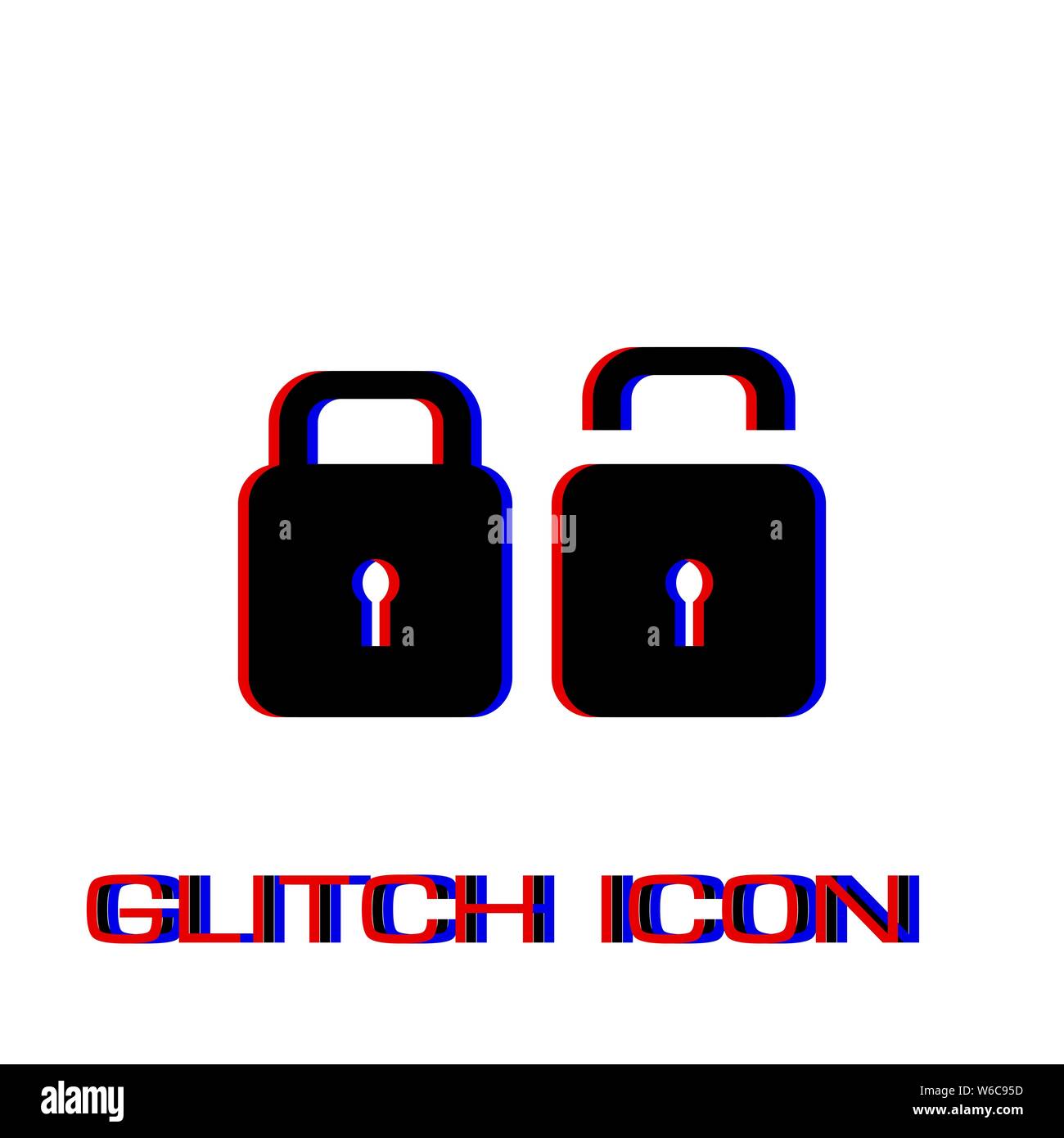 Lock and Unlock icon flat. Simple pictogram - Glitch effect. Vector ...