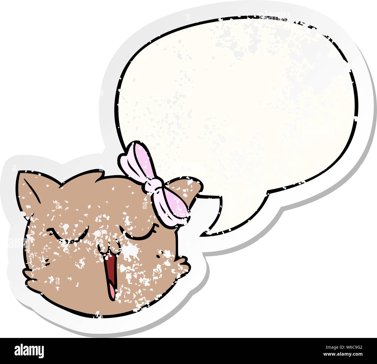 cartoon cat face with speech bubble distressed distressed old sticker ...