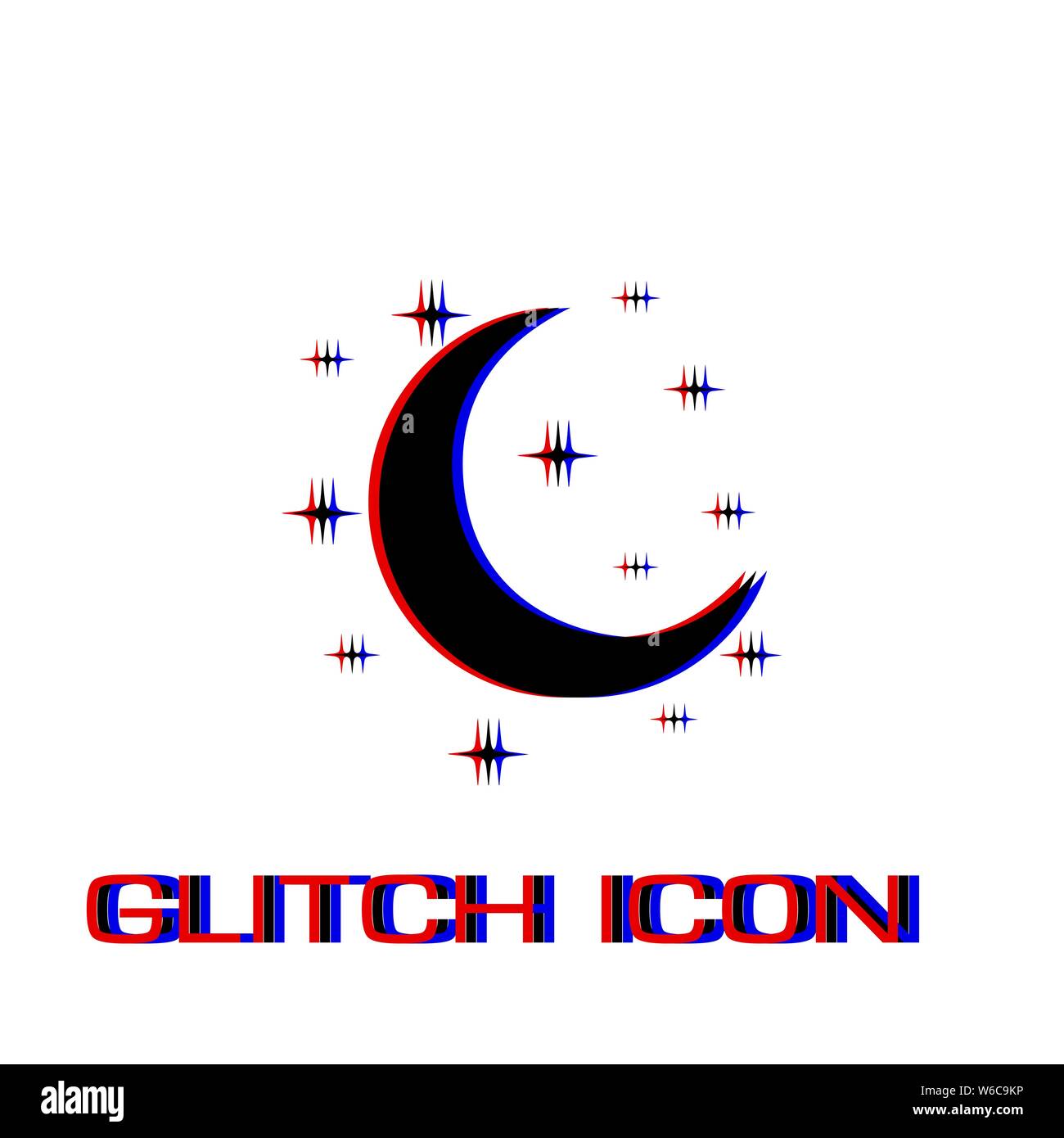 Night icon flat. Simple pictogram - Glitch effect. Vector illustration ...