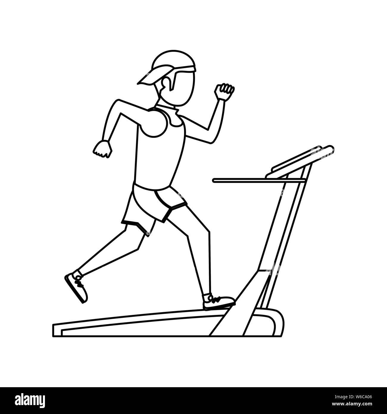 fitness sport excercise lifestyle cartoon in black and white Stock ...