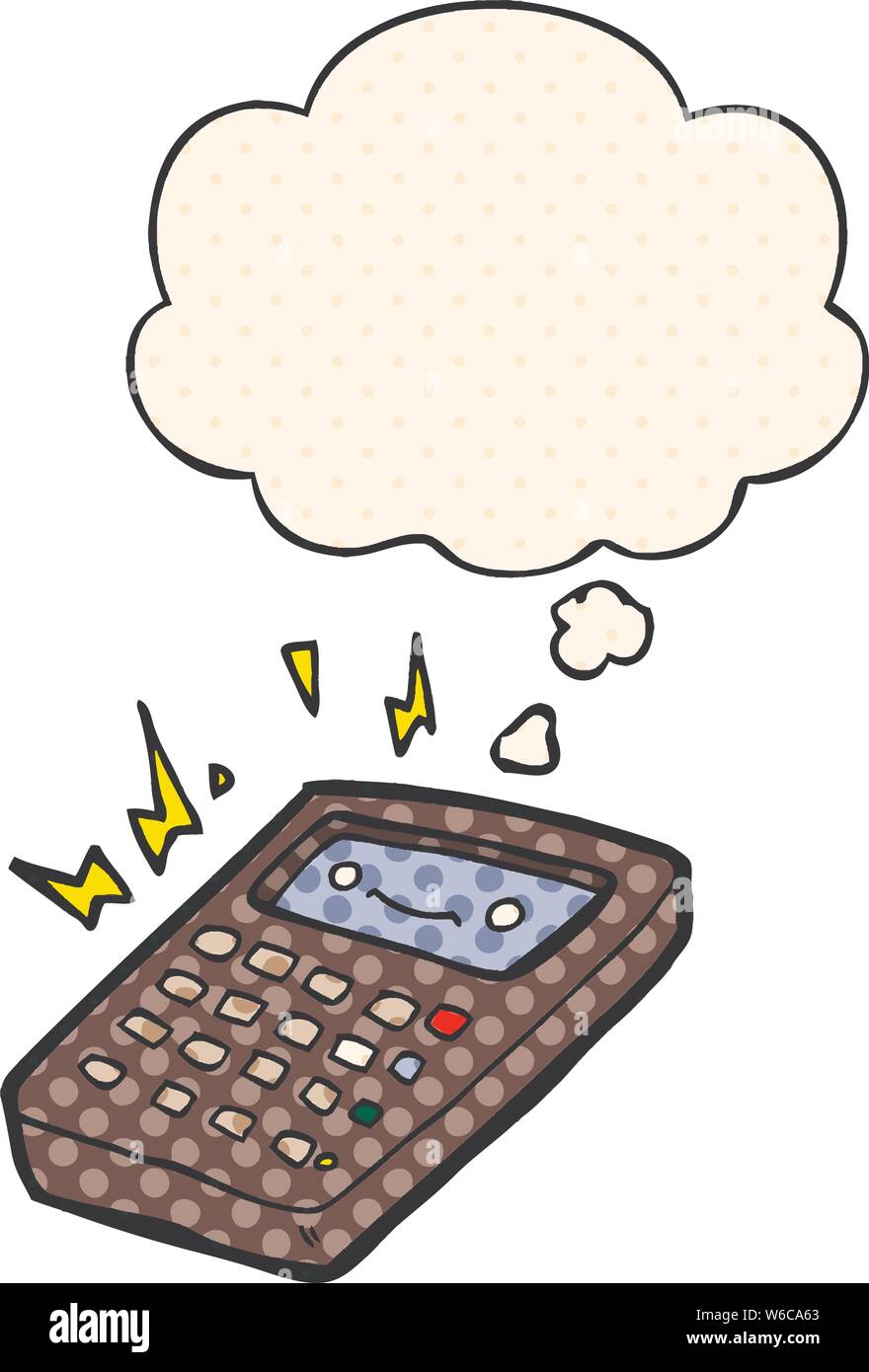 cartoon calculator with thought bubble in comic book style Stock Vector ...