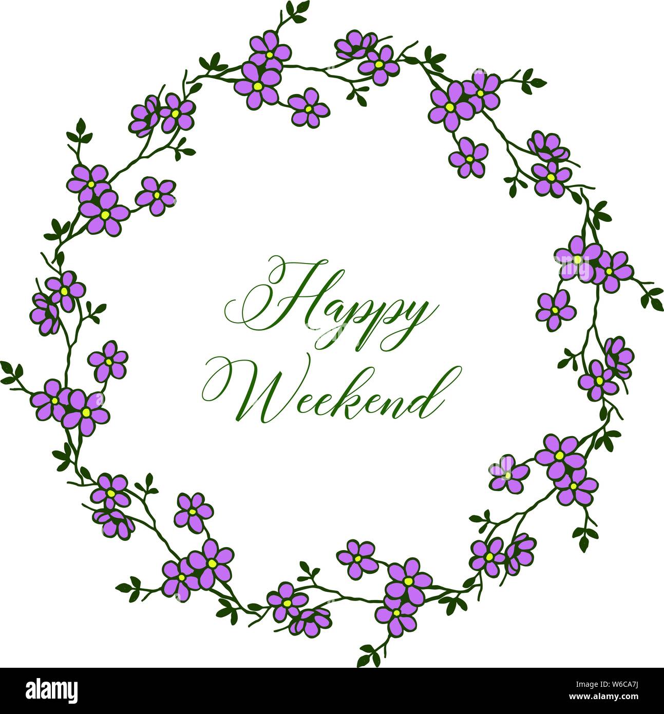 Card design happy weekend, elegant purple flower frames. Vector ...