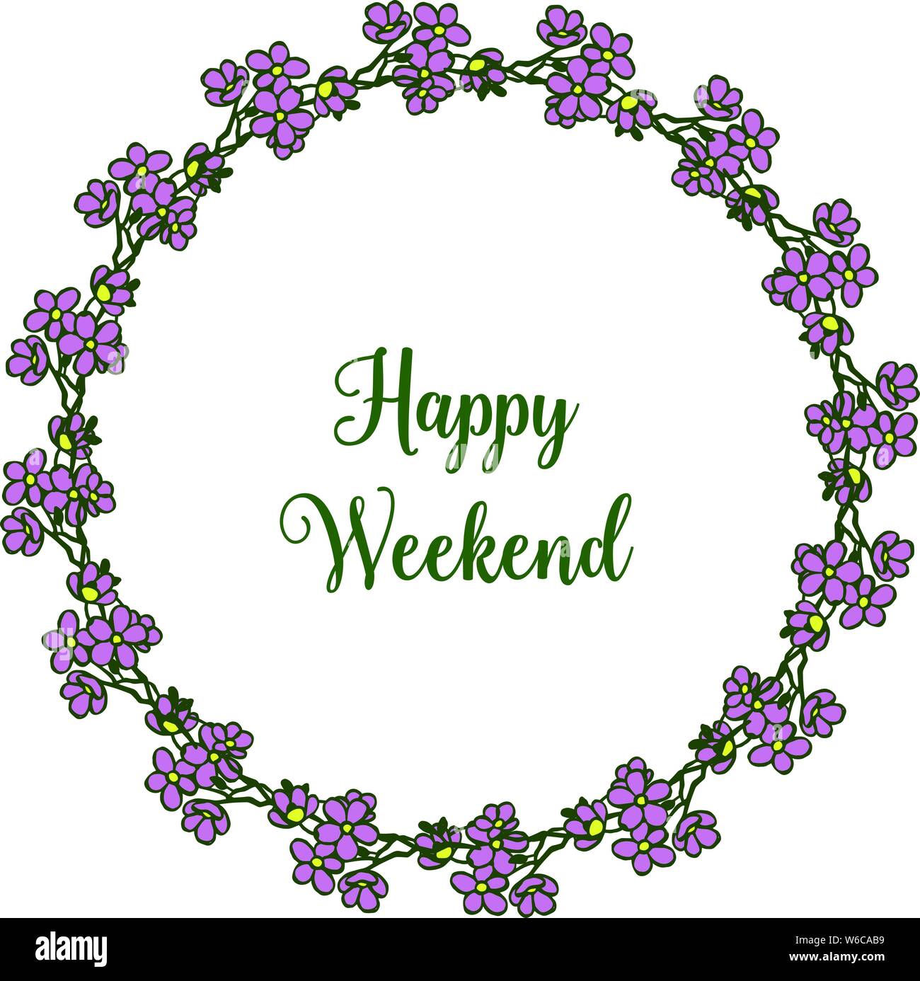 Card design happy weekend, elegant purple flower frames. Vector ...