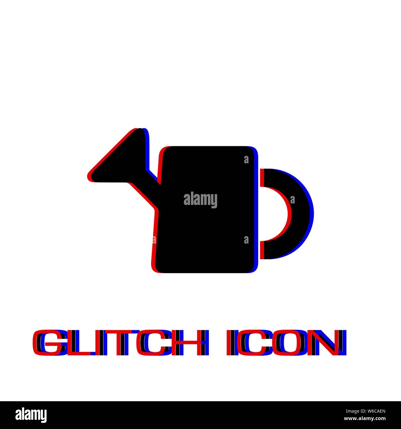 Watering can icon flat. Simple pictogram - Glitch effect. Vector ...