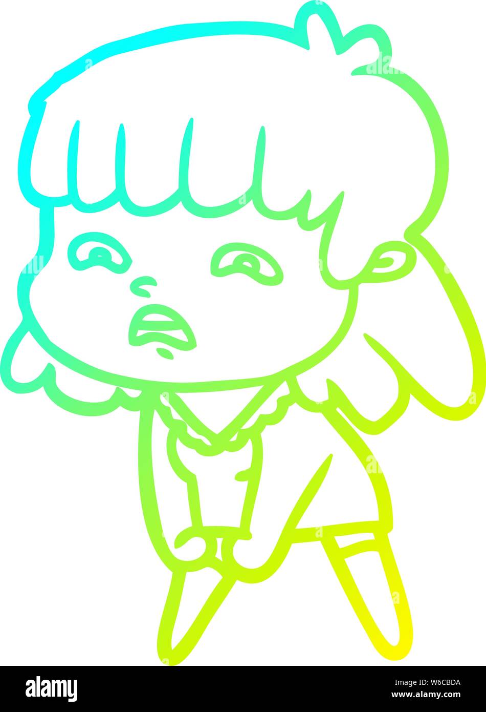 cold gradient line drawing of a cartoon worried woman Stock Vector ...