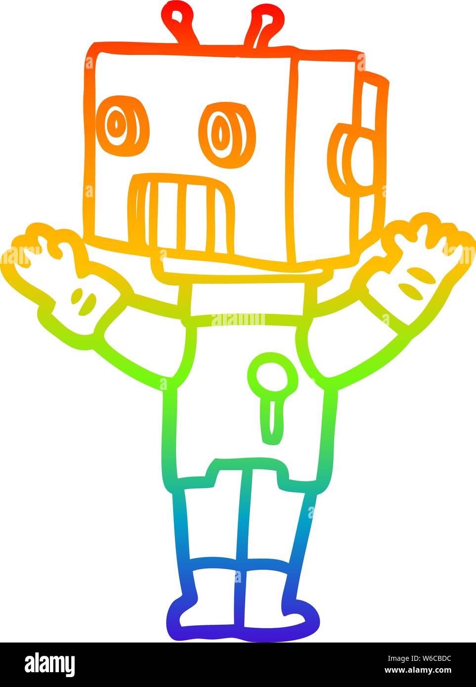rainbow gradient line drawing of a cartoon robot Stock Vector Image ...