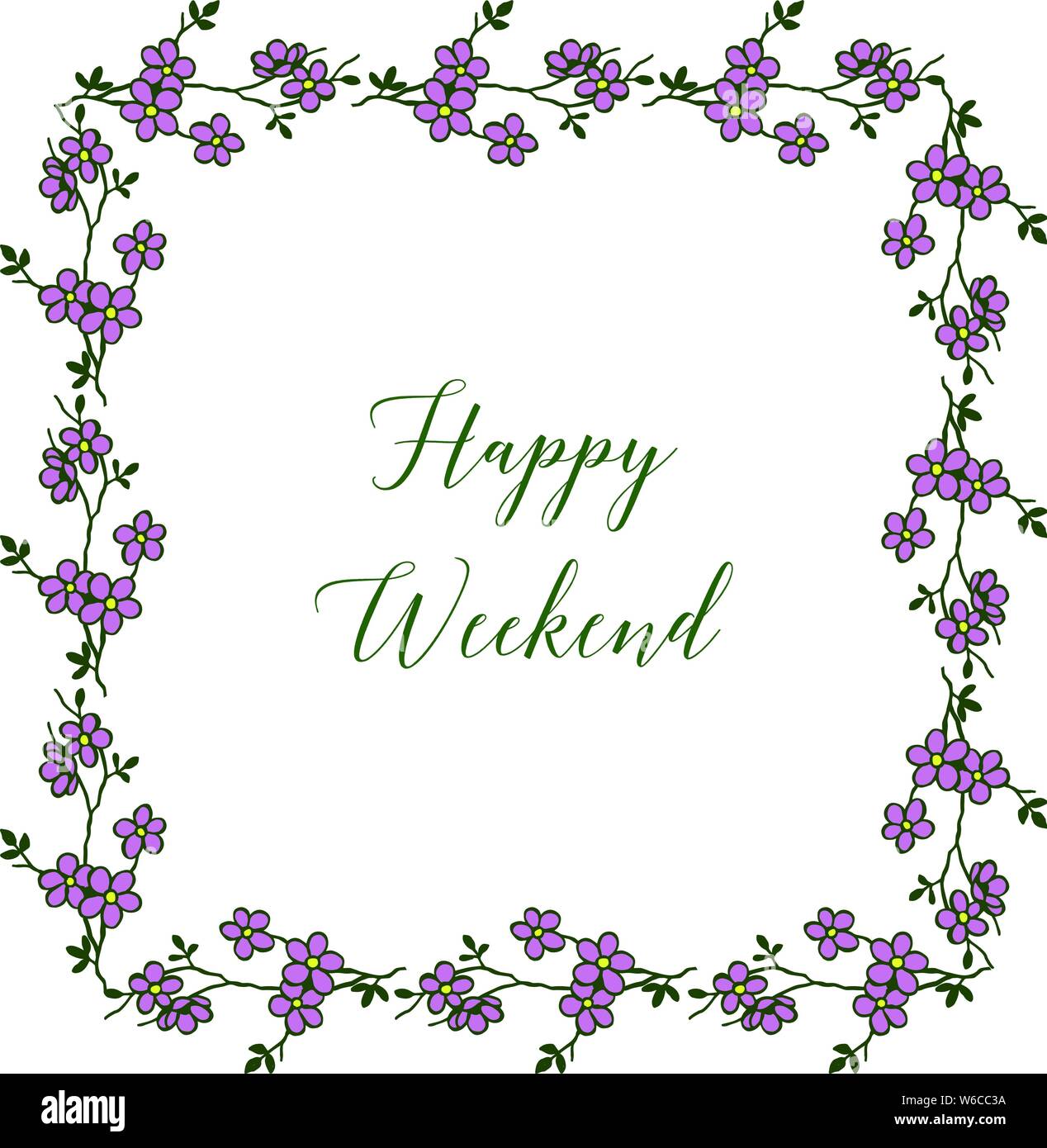 Beautiful purple wreath frame, design for greeting card happy weekend ...