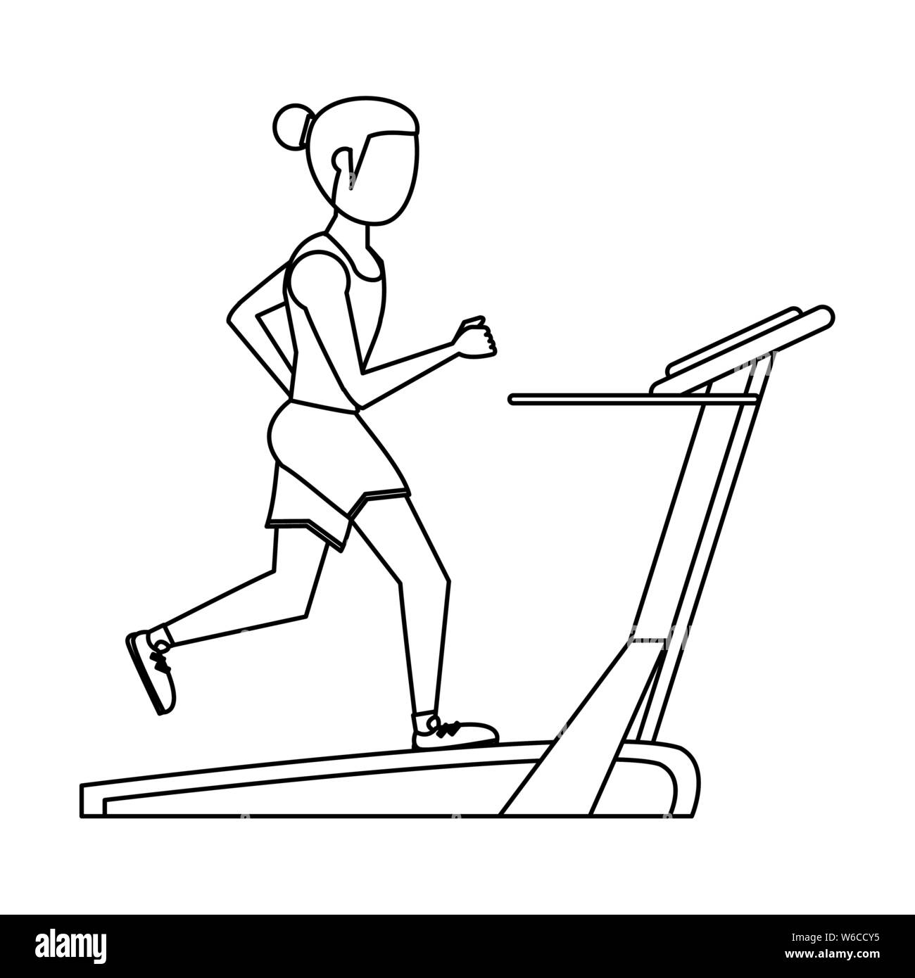 fitness sport excercise lifestyle cartoon in black and white Stock ...