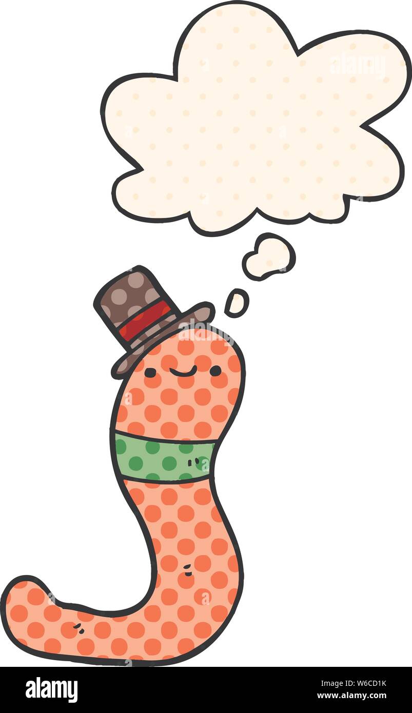 cute cartoon worm with thought bubble in comic book style Stock Vector ...