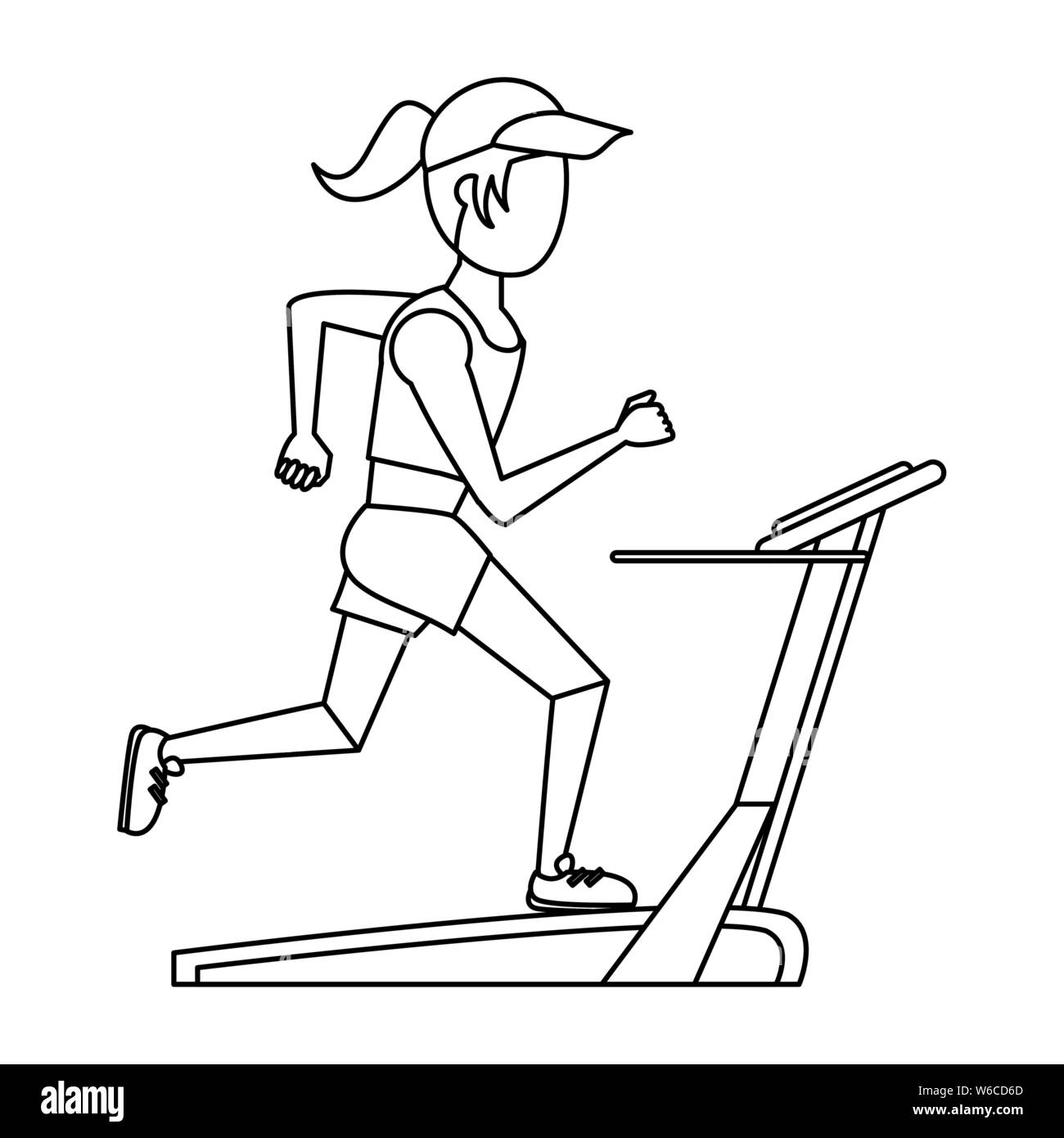 fitness sport excercise lifestyle cartoon in black and white Stock ...