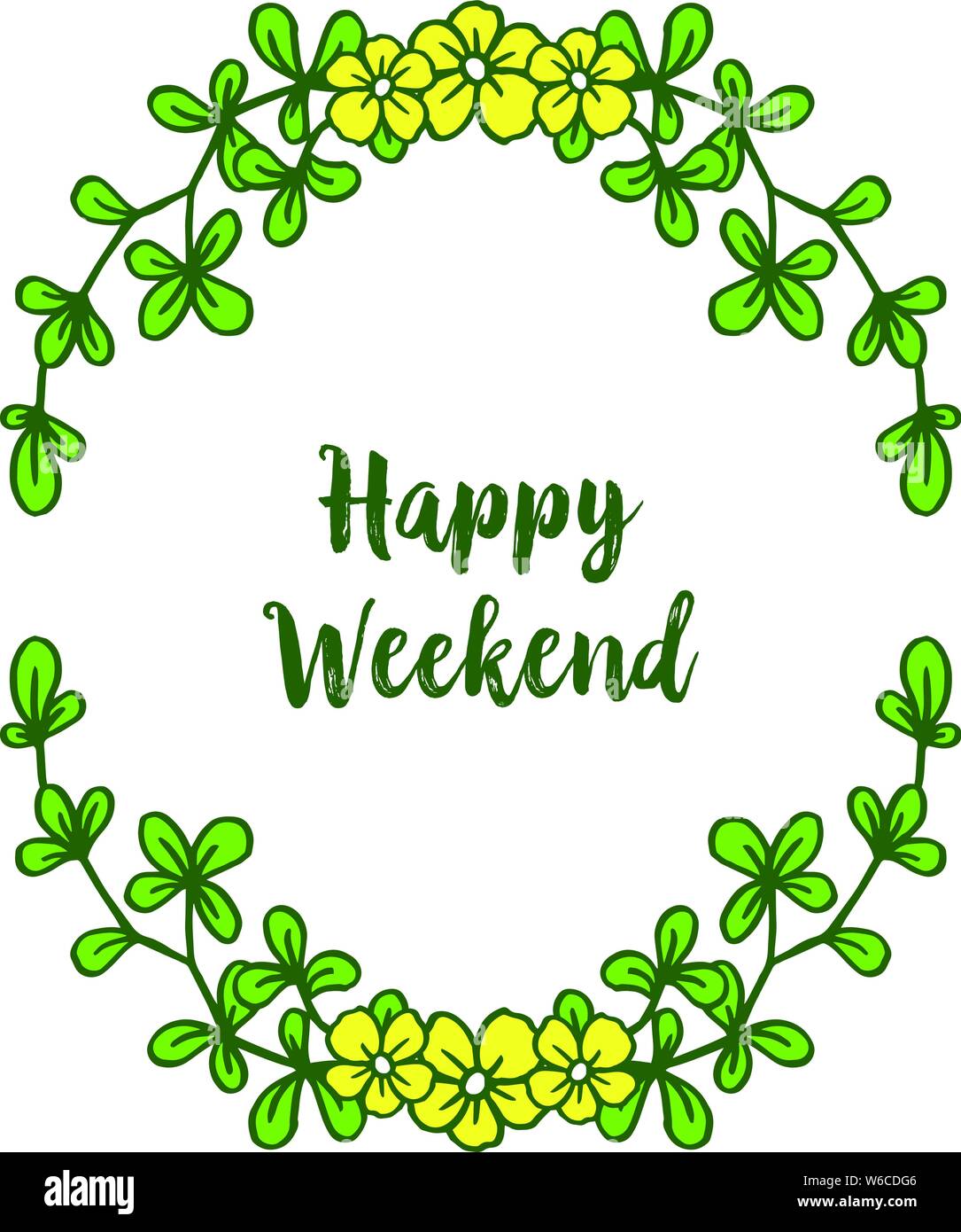 Place for your text, happy weekend, round leaf floral frame. Vector ...