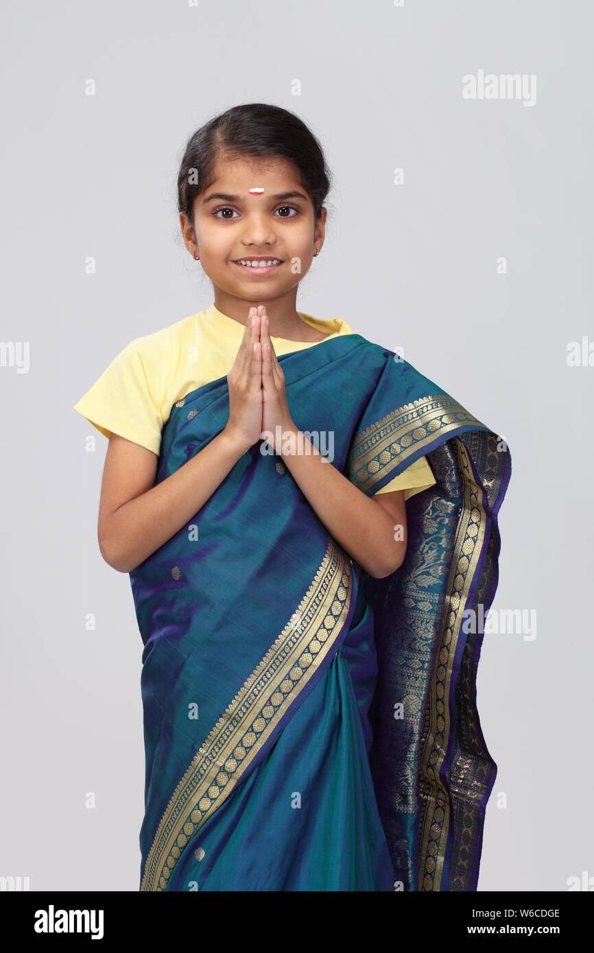 Indian girl greeting namaskar hi-res stock photography and images - Alamy