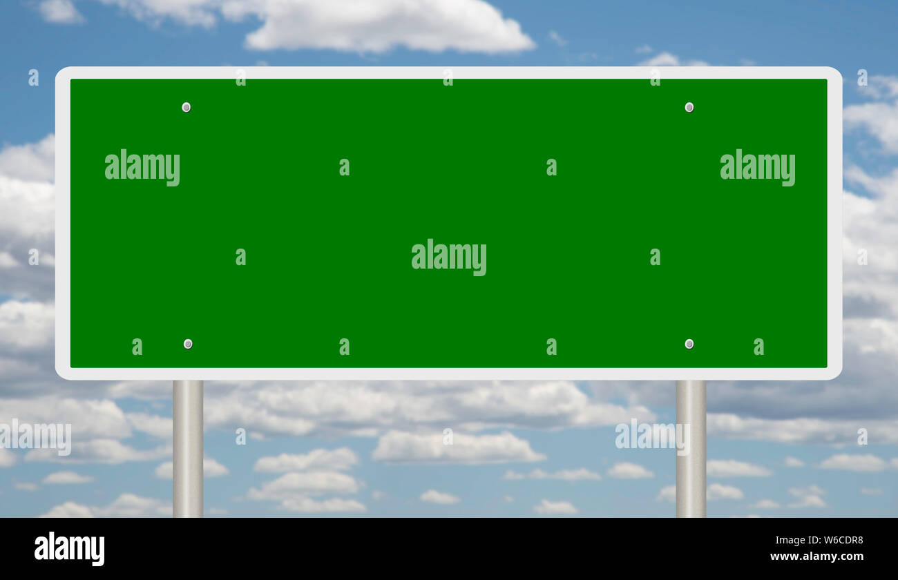 Rendering of a blank green highway sign Stock Photo - Alamy