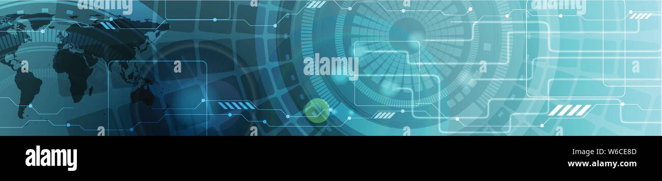 Abstract technology concept bright blue web banner. Vector header ...