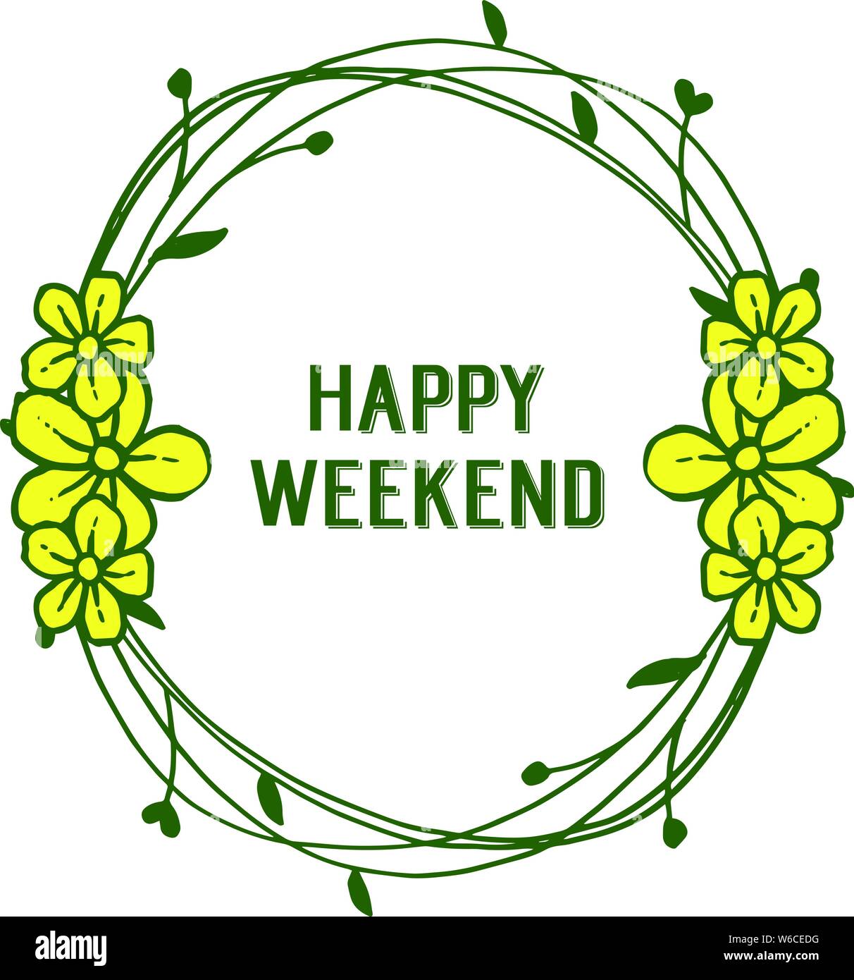 Place for your text, happy weekend, round leaf floral frame. Vector ...