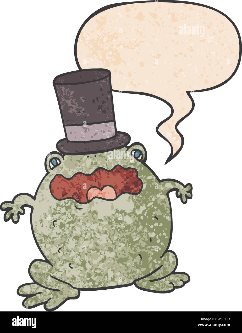 cartoon toad wearing top hat with speech bubble in retro texture style ...