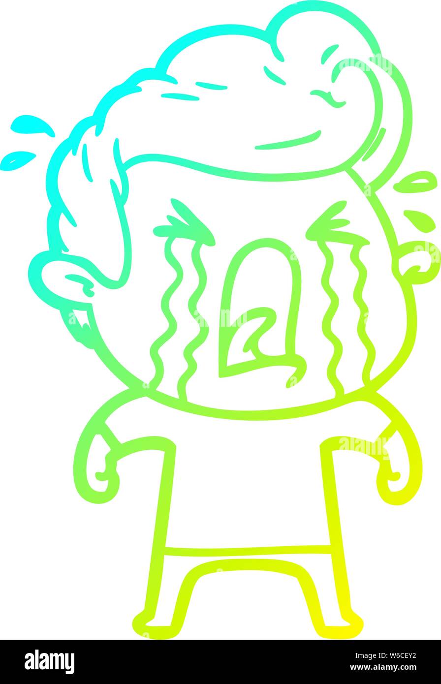 cold gradient line drawing of a cartoon crying man Stock Vector Image ...