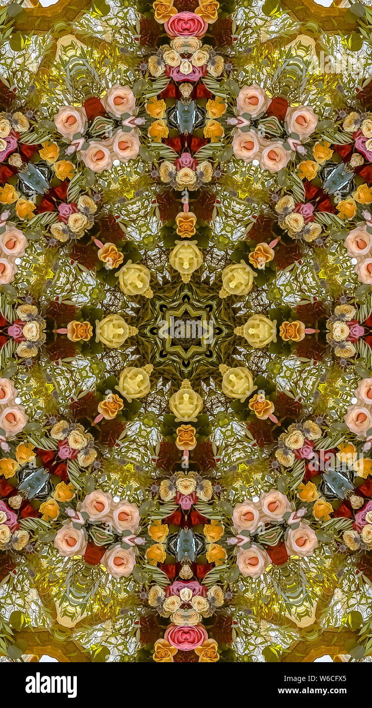 Vertical frame Colorful display of flowers in circular arrangement at ...