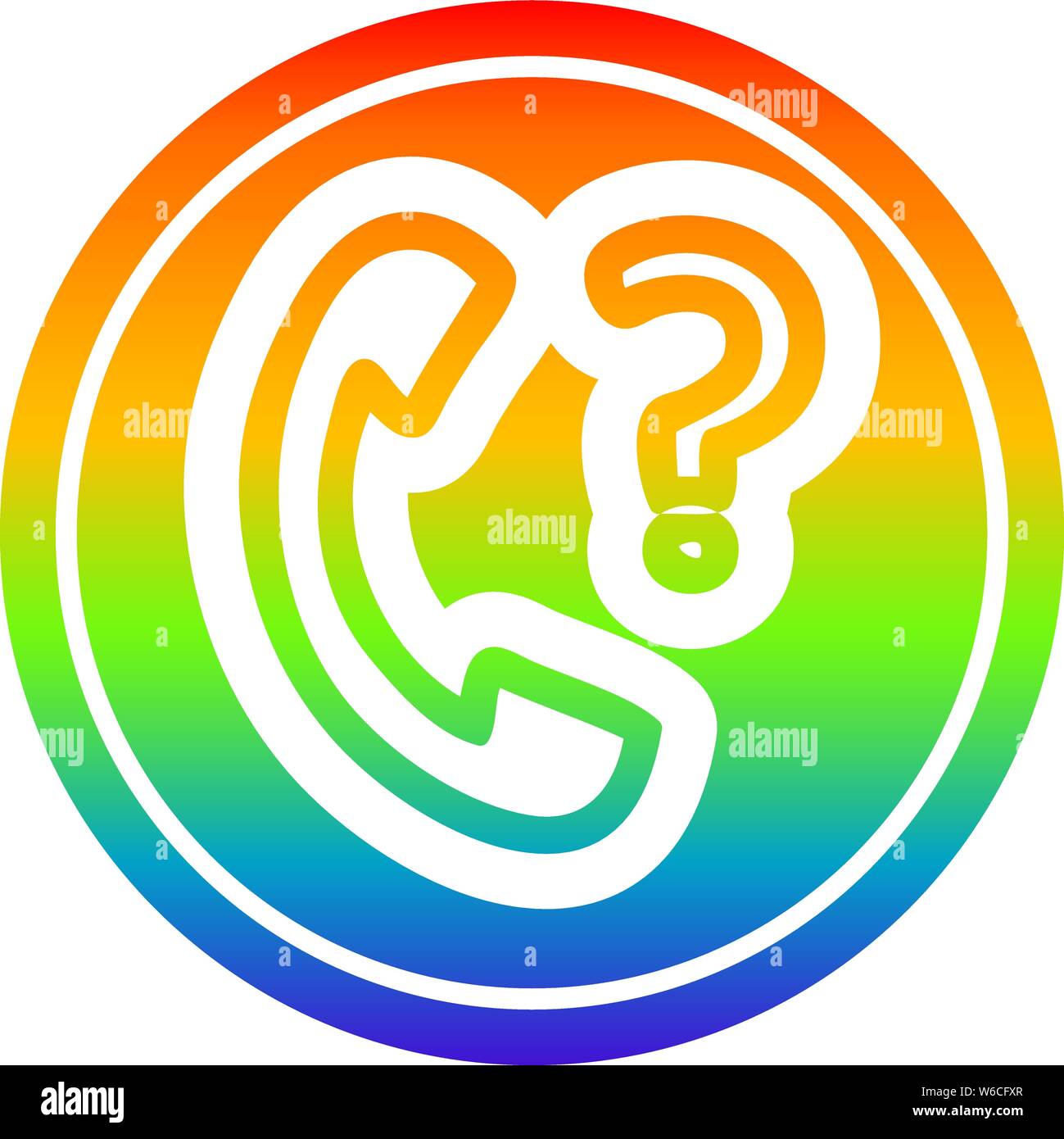 telephone handset with question mark circular icon with rainbow ...